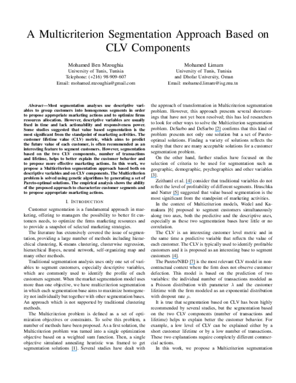 (PDF) A multicriterion segmentation approach based on CLV components