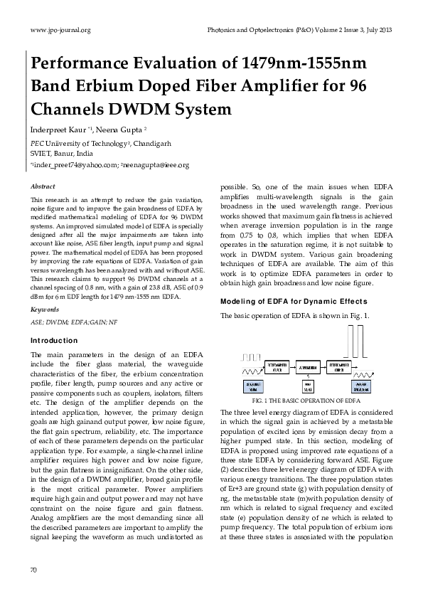 (PDF) Performance Evaluation of 1479nm-1555nm Band Erbium Doped Fiber Amplifier for 96 Channels ...
