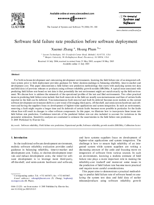 (PDF) Software field failure rate prediction before software deployment