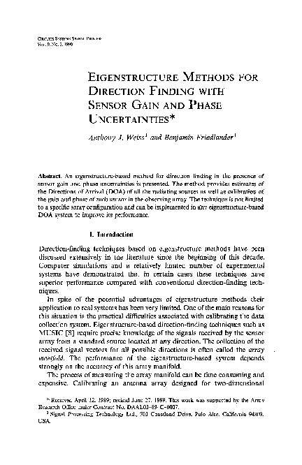 Pdf Eigenstructure Methods For Direction Finding With Sensor Gain And