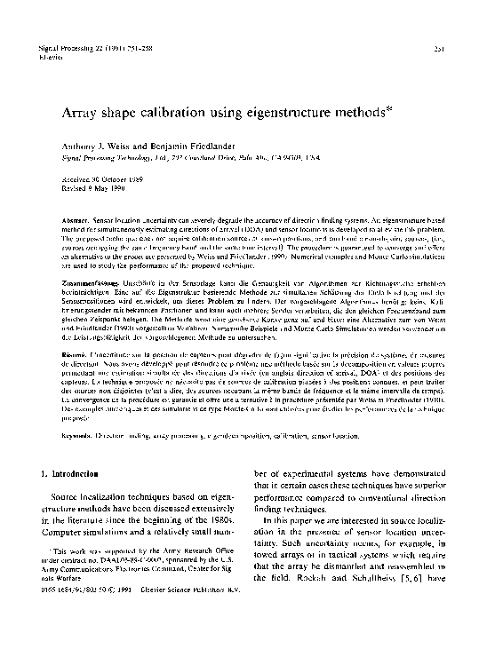 Pdf Array Shape Calibration Using Eigenstructure Methods