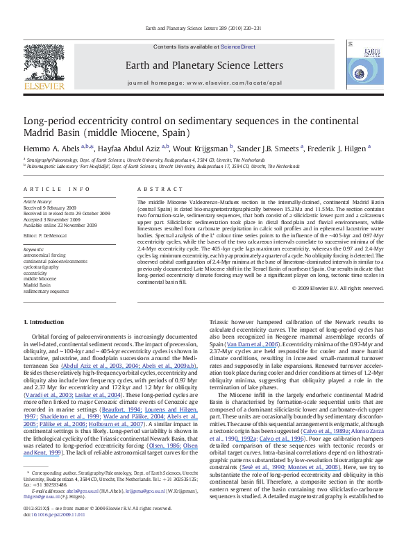 (PDF) Long-period eccentricity control on sedimentary sequences in the continental Madrid Basin ...