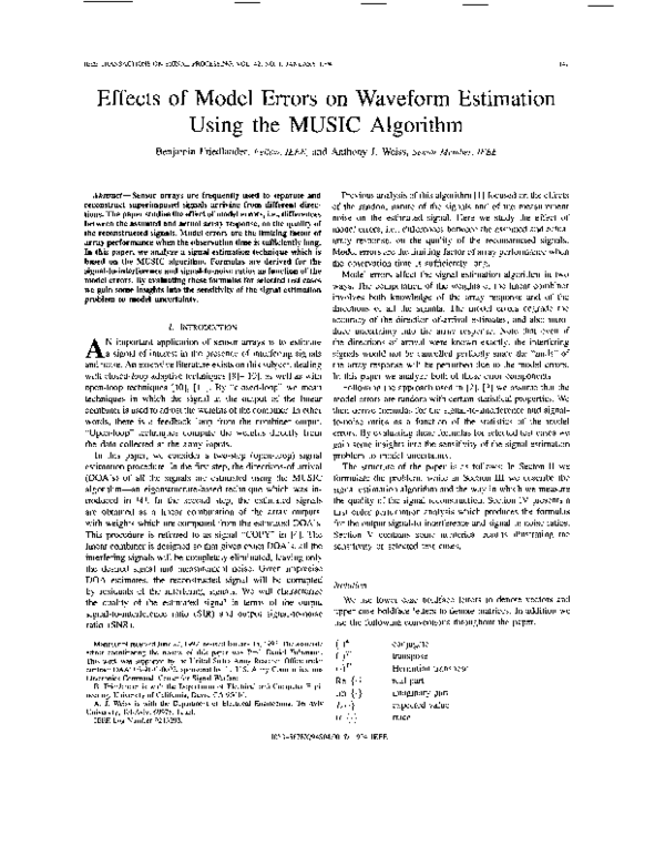 Pdf Effects Of Model Errors On Waveform Estimation Using The Music