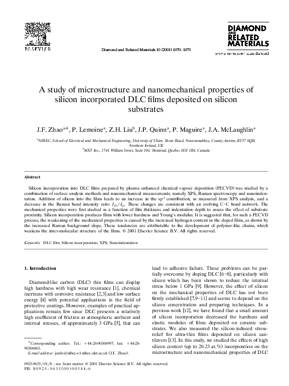 (PDF) A study of microstructure and nanomechanical properties of silicon incorporated DLC films ...
