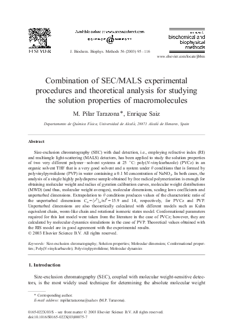 (PDF) Combination of SEC/MALS experimental procedures and theoretical ...