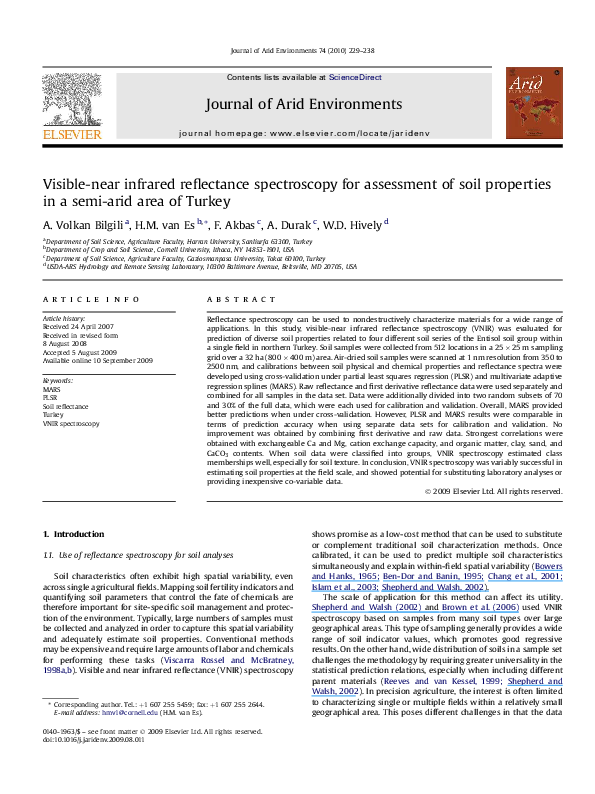(PDF) Visible-near infrared reflectance spectroscopy for assessment of soil properties in a semi ...