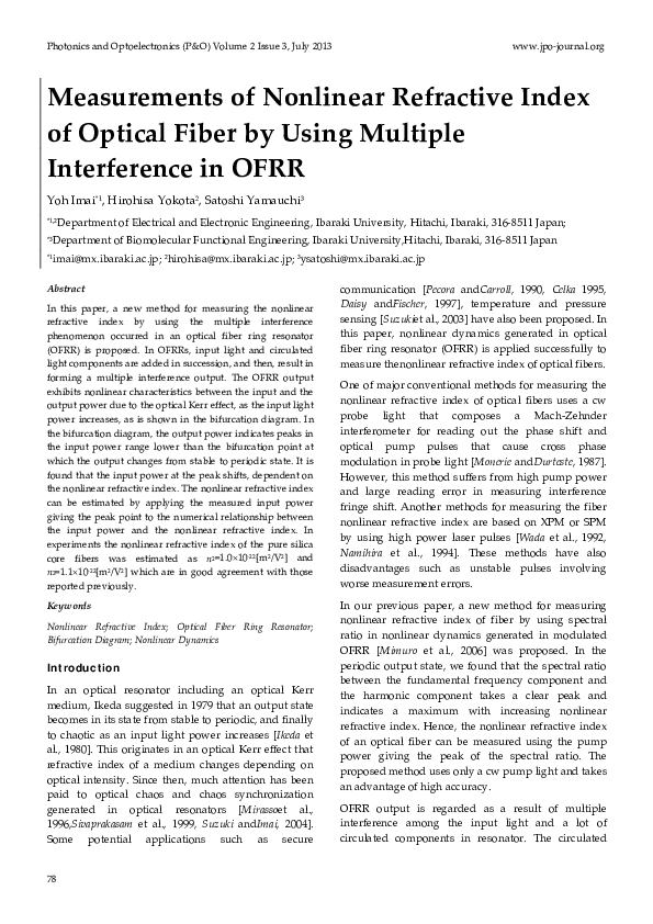 (PDF) Measurements of Nonlinear Refractive Index of Optical Fiber by Using Multiple Interference ...