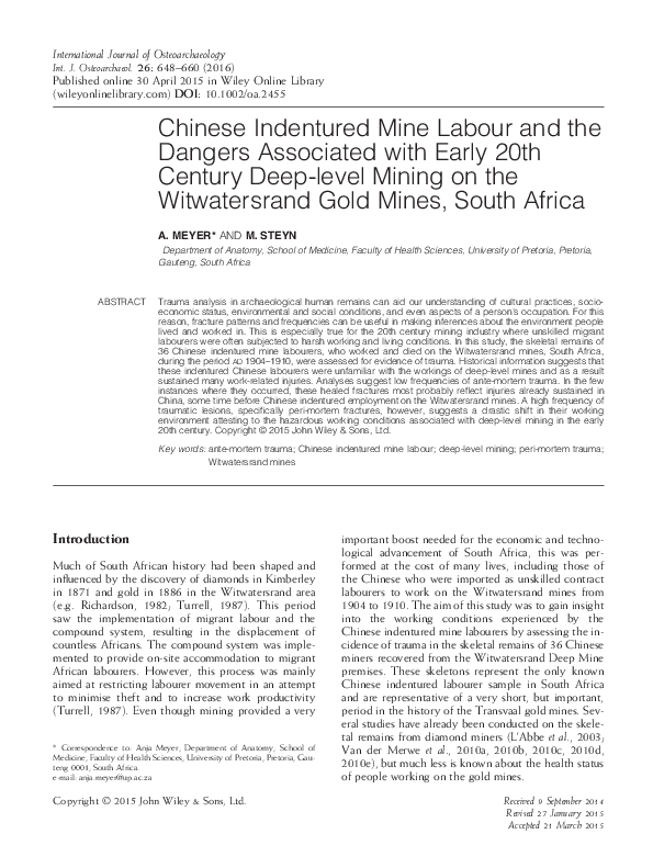 (PDF) Chinese Indentured Mine Labour and the Dangers Associated with ...