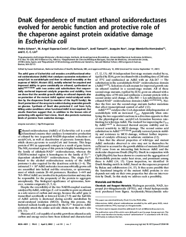 (PDF) DnaK dependence of mutant ethanol oxidoreductases evolved for ...