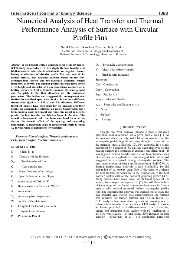 (PDF) Numerical Analysis of Heat Transfer and Thermal Performance ...
