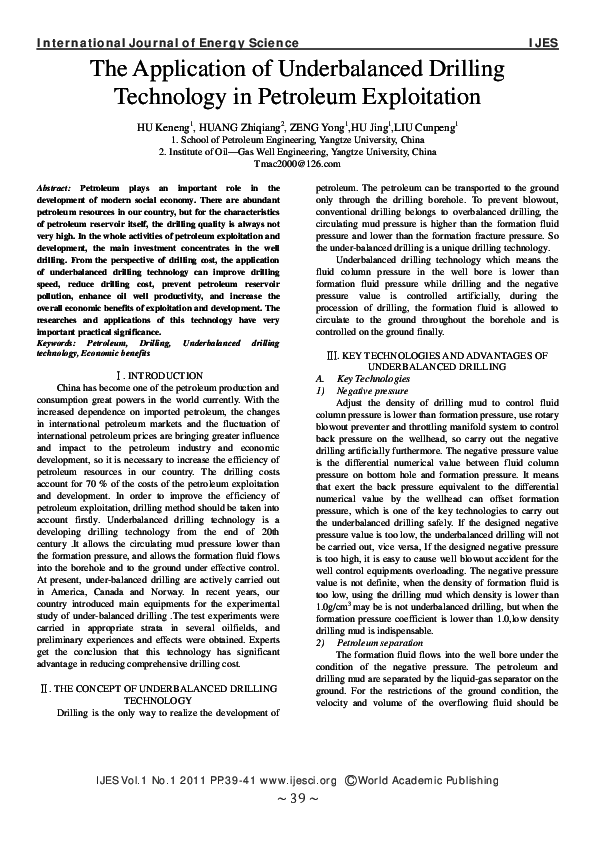 (PDF) The Application of Underbalanced Drilling Technology in Petroleum Exploitation
