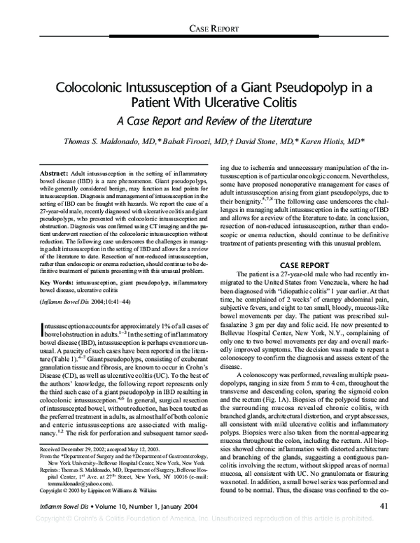 (PDF) Colocolonic Intussusception of a Giant Pseudopolyp in a Patient ...