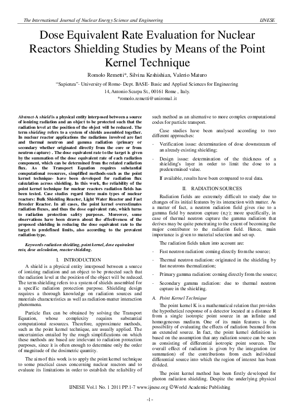 (PDF) Dose Equivalent Rate Evaluation for Nuclear Reactors Shielding ...
