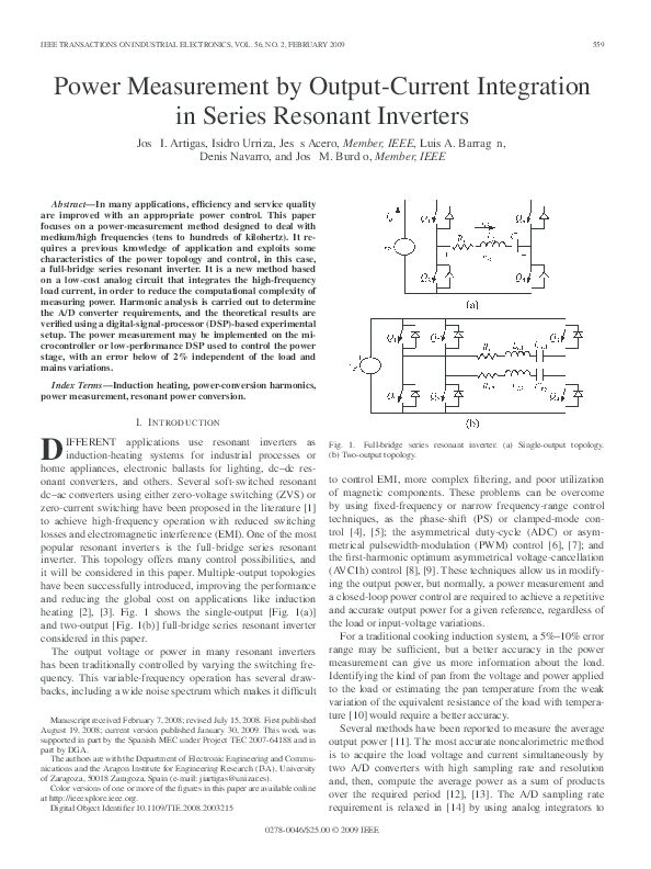 (PDF) Power Measurement by Output-Current Integration in Series Resonant Inverters