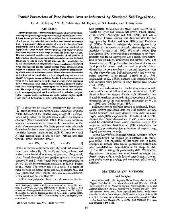 (PDF) Fractal Parameters of Pore Surface Area as Influenced by Simulated Soil Degradation