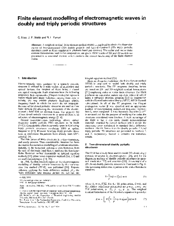 Pdf Finite Element Modelling Of Electromagnetic Waves In Doubly And Triply Periodic Structures