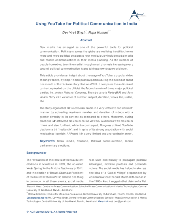 (PDF) Using YouTube for Political Communication in India