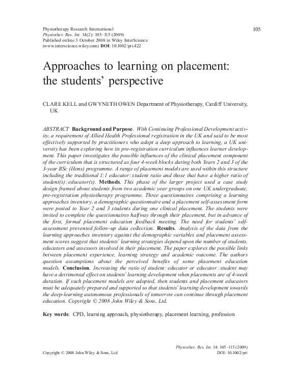 (PDF) Approaches to learning on placement: the students' perspective