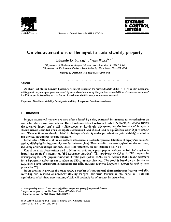 (PDF) On characterizations of the input-to-state stability property