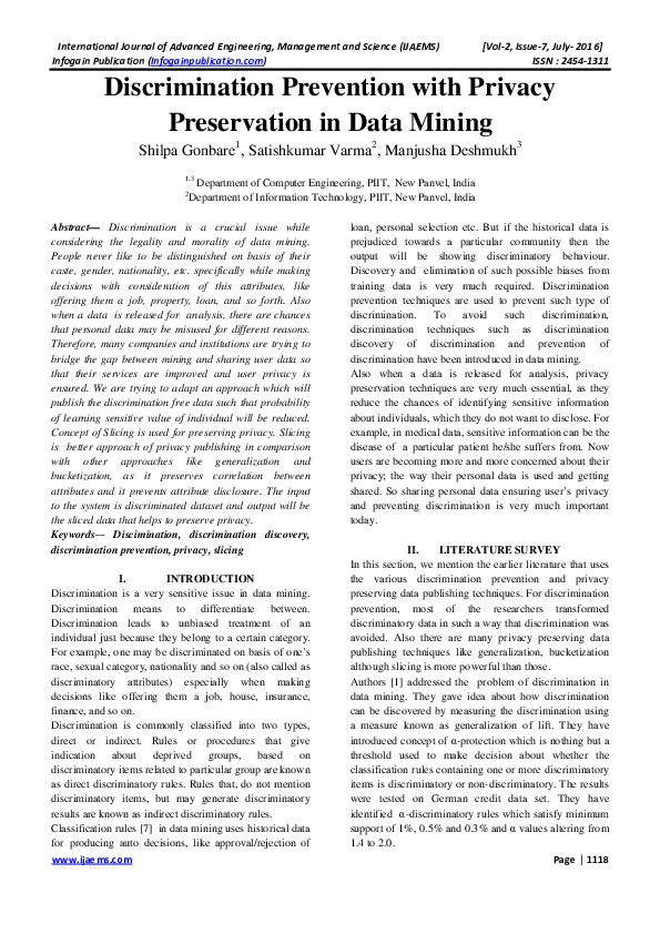 (PDF) Discrimination Prevention with Privacy Preservation in Data Mining
