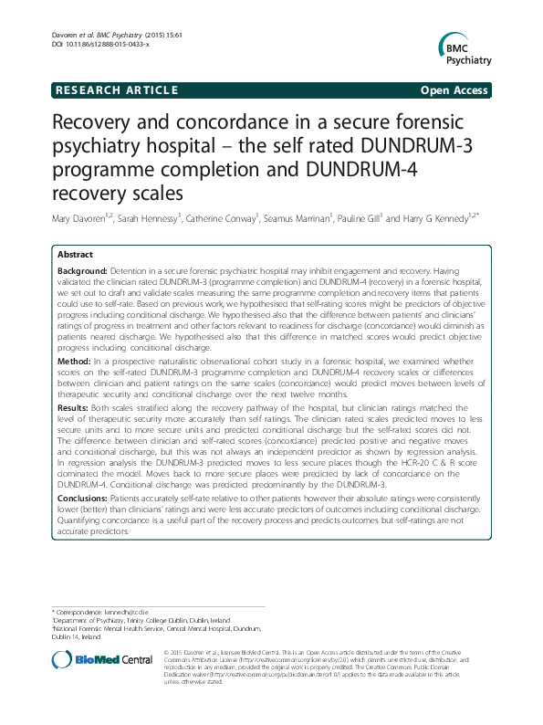 (PDF) Recovery and concordance in a secure forensic psychiatry hospital ...