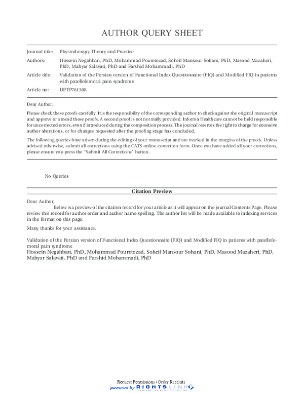 (PDF) Validation of the Persian version of Functional Index ...