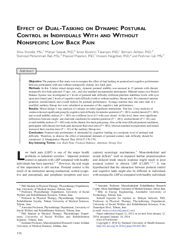 (PDF) Effect of Dual-Tasking on Dynamic Postural Control in Individuals ...