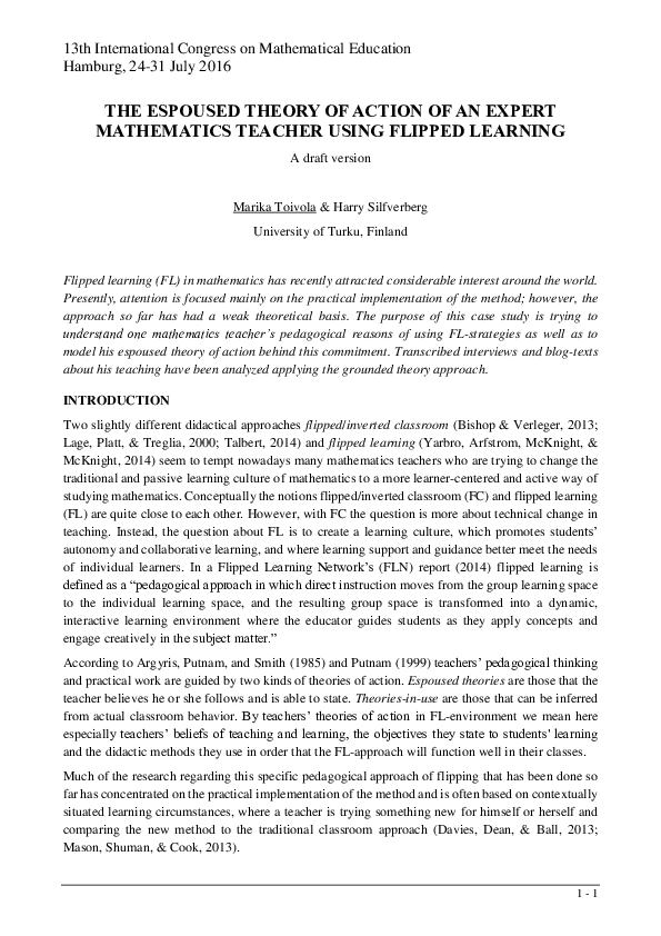 (PDF) THE ESPOUSED THEORY OF ACTION OF AN EXPERT MATHEMATICS TEACHER ...