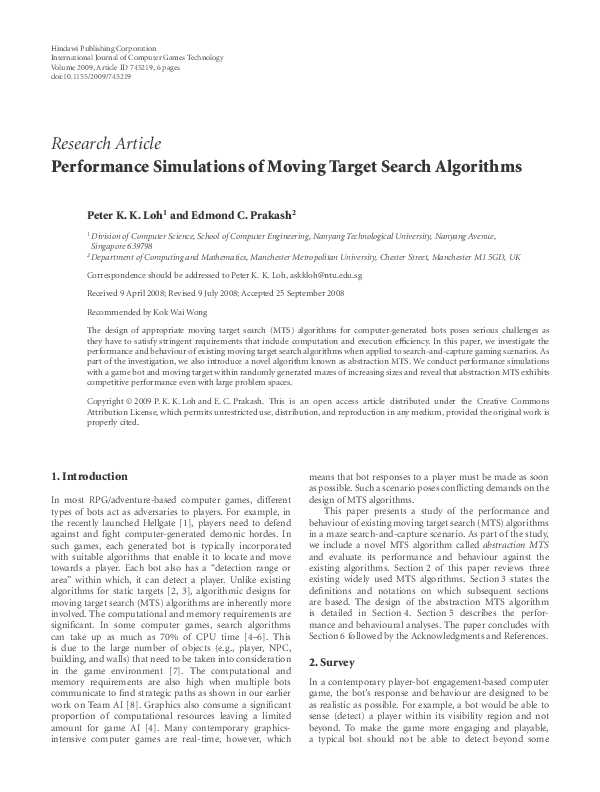(PDF) Performance Simulations of Moving Target Search Algorithms