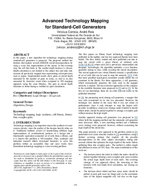 (PDF) Advanced technology mapping for standard-cell generators