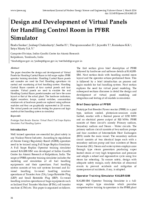 (PDF) Design and Development of Virtual Panels for Handling Control Room in PFBR Simulator | Co ...