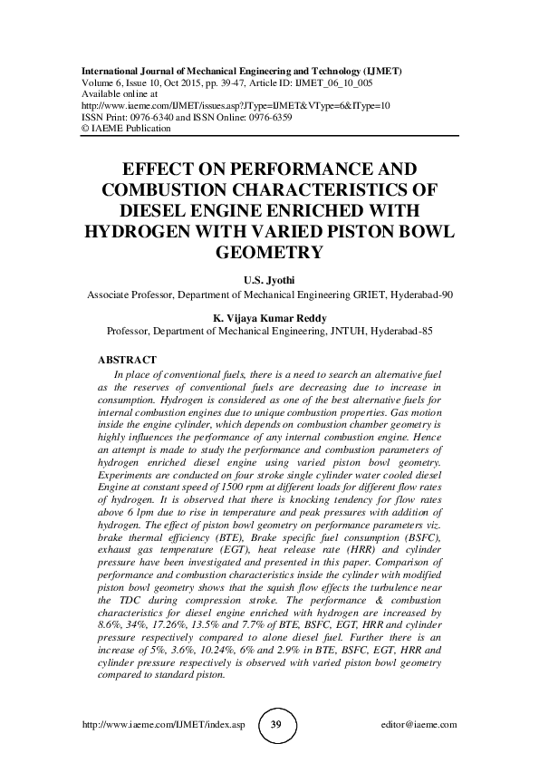 (PDF) EFFECT ON PERFORMANCE AND COMBUSTION CHARACTERISTICS OF DIESEL ENGINE ENRICHED WITH ...