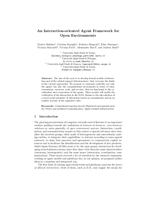 Pdf An Interaction Oriented Agent Framework For Open Environments