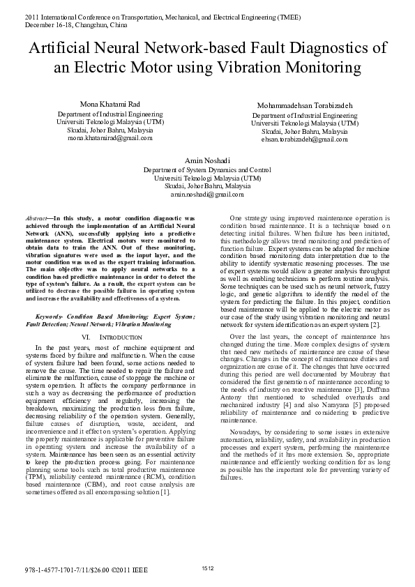 Pdf Artificial Neural Network Based Fault Diagnostics Of Rolling