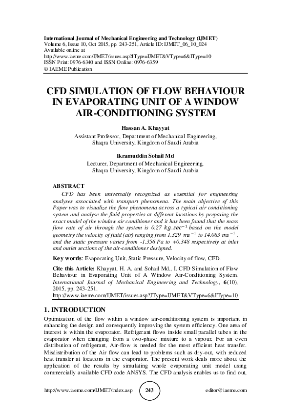 Pdf Cfd Simulation Of Flow Behaviour In Evaporating Unit Of A Window