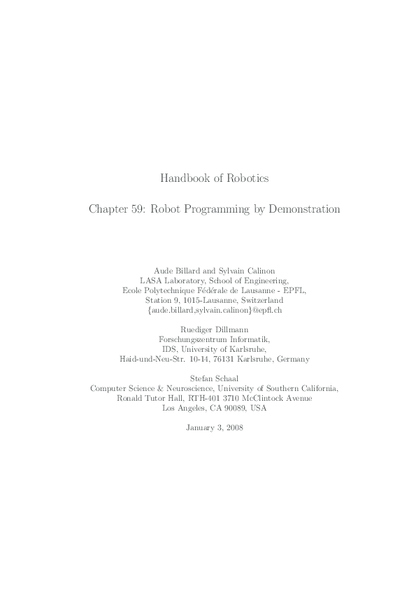 (PDF) Handbook of Robotics Chapter 59: Robot Programming by Demonstration
