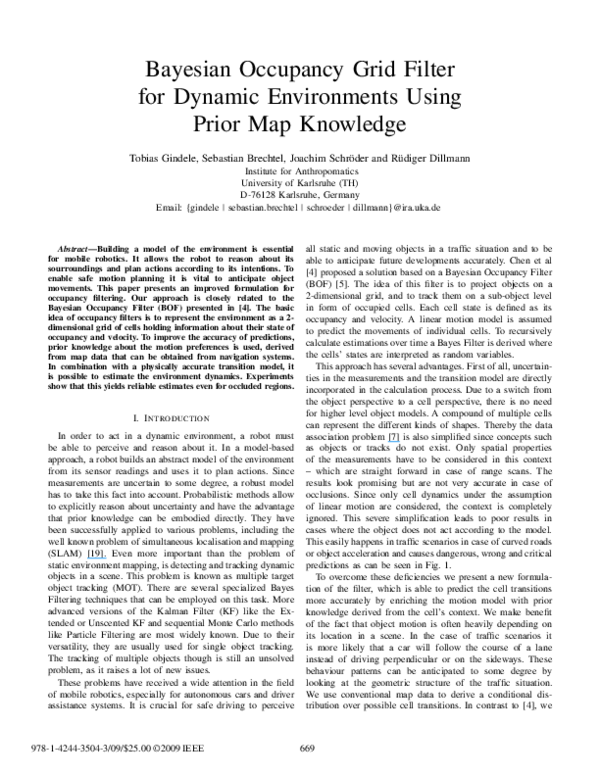 Pdf Bayesian Occupancy Grid Filter For Dynamic Environments Using