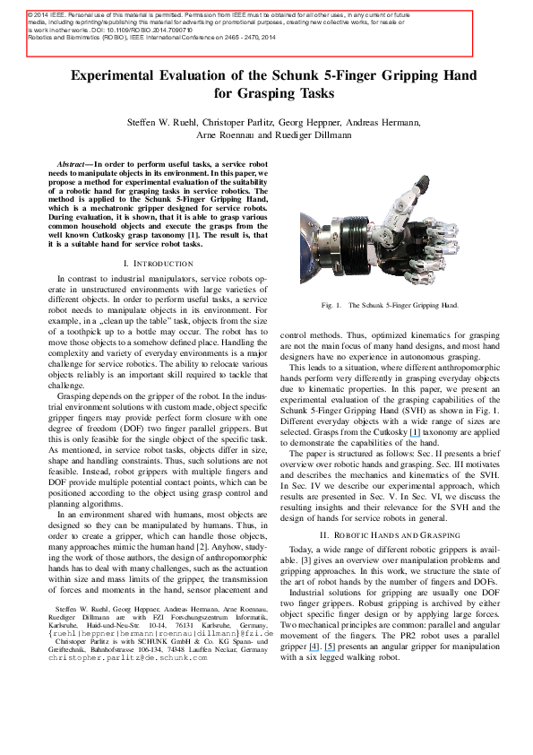 (PDF) Experimental evaluation of the schunk 5-Finger gripping hand for ...