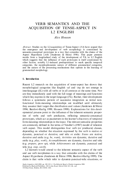 (PDF) Verb semantics and the acquisition of tense-aspect in L2 English