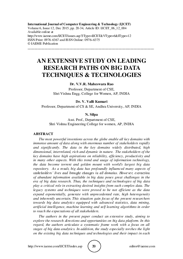 (PDF) AN EXTENSIVE STUDY ON LEADING RESEARCH PATHS ON BIG DATA ...