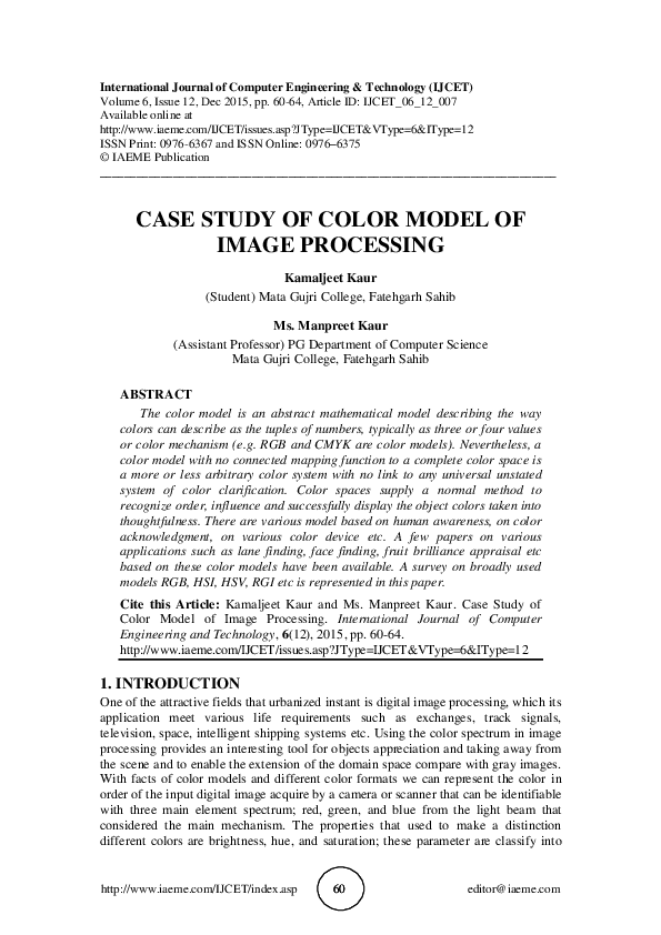 (PDF) CASE STUDY OF COLOR MODEL OF IMAGE PROCESSING