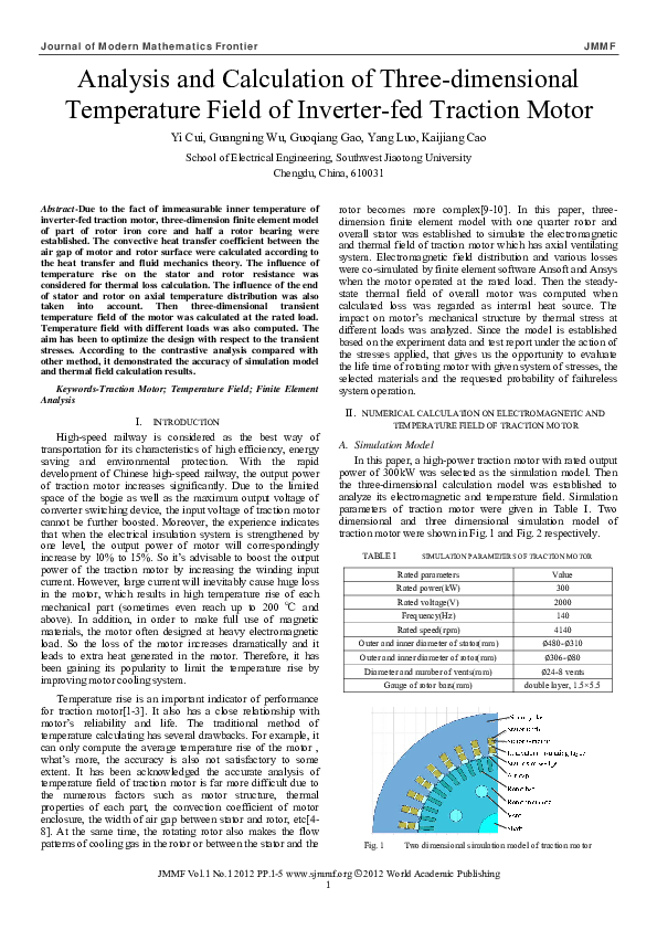 (PDF) Analysis and Calculation of Three-dimensional Temperature Field of Inverter-fed Traction Motor