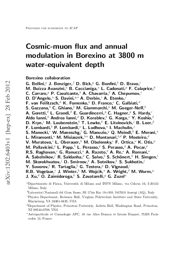 (PDF) Cosmic-muon flux and annual modulation in Borexino at 3800 m ...