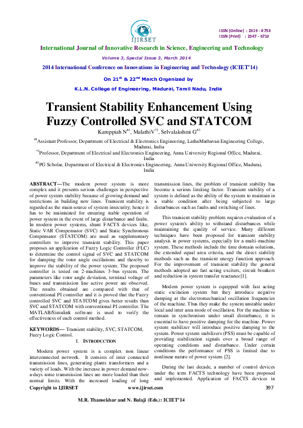 (PDF) Transient Stability Enhancement Using SVC AND STATCOM