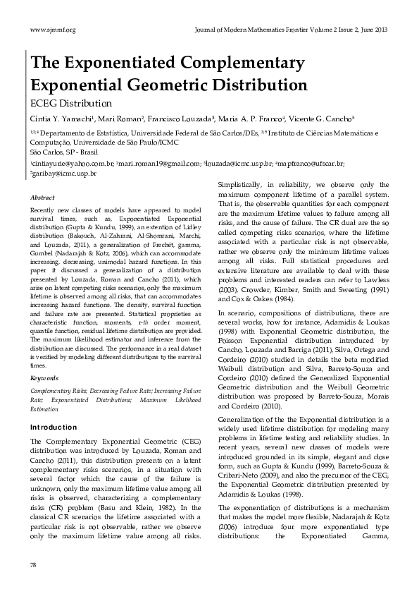 Pdf The Exponentiated Complementary Exponential Geometric Distribution