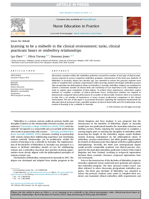 (PDF) Learning to be a midwife in the clinical environment; tasks ...