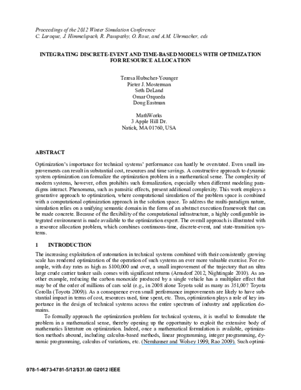 Pdf Integrating Discrete Event And Time Based Models With Optimization For Resource Allocation