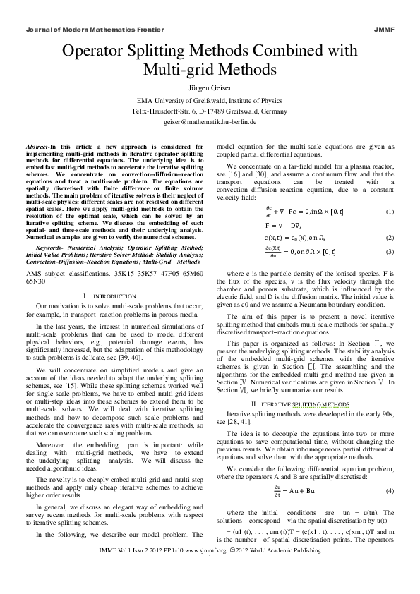 (PDF) Operator Splitting Methods Combined with Embedded Multi-grid Methods