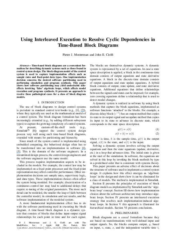 (PDF) Using interleaved execution to resolve cyclic dependencies in time-based block diagrams