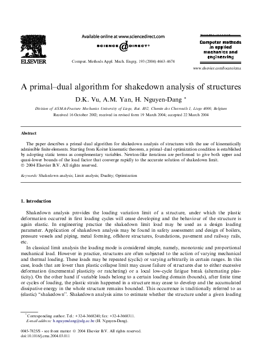 (PDF) A primal–dual algorithm for shakedown analysis of structures